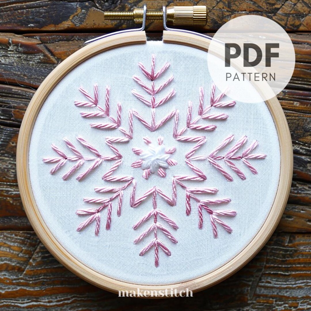 Pink Snowflake Hand Embroidery Pattern, Christmas Embroidery Pattern ...