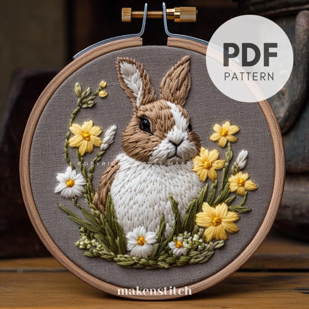 Floral Rabbit Hand Embroidery Pattern: Spring Easter Design (PDF) - Etsy