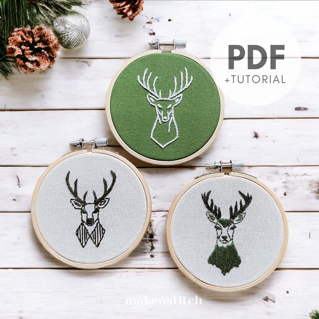 Reindeer Embroidery Pattern: Set of 3 Christmas Ornaments (PDF Download ...