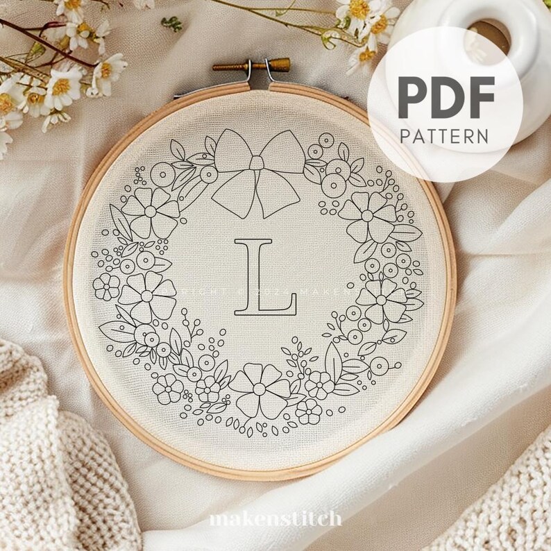 Floral Letter L Embroidery Pattern: Spring Monogram Design (PDF Pattern ...