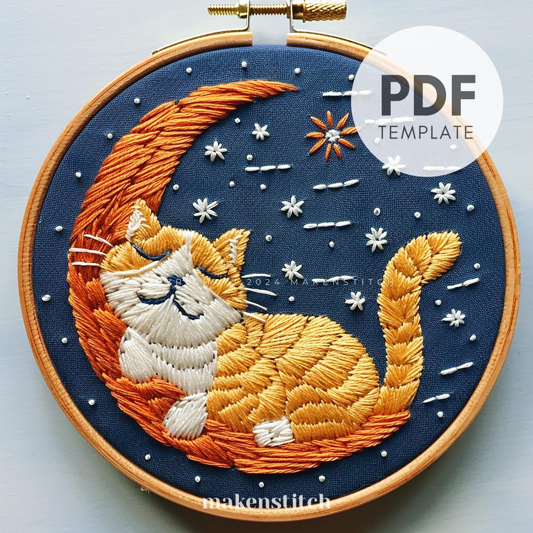 Orange Cat Hand Embroidery Pattern, Ginger Cat Embroidery Pattern ...
