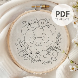 Panda Floral Hand Embroidery Pattern: Beginner Animal Design (PDF) - Etsy