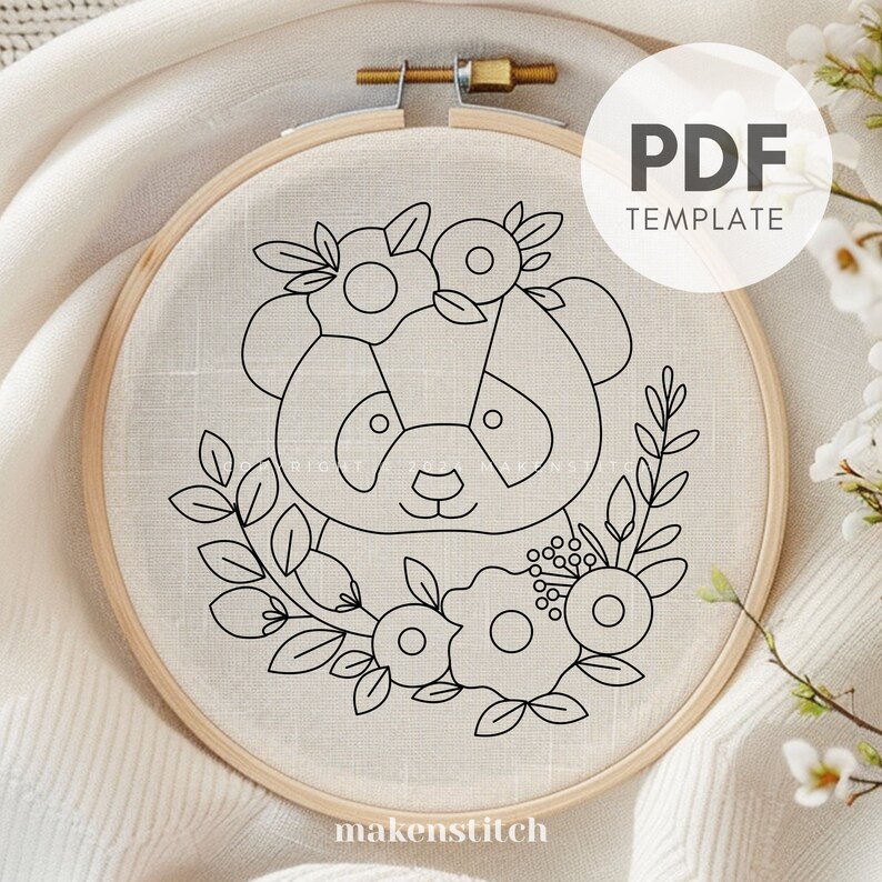Panda Floral Hand Embroidery Pattern: Beginner Animal Design (PDF) - Etsy