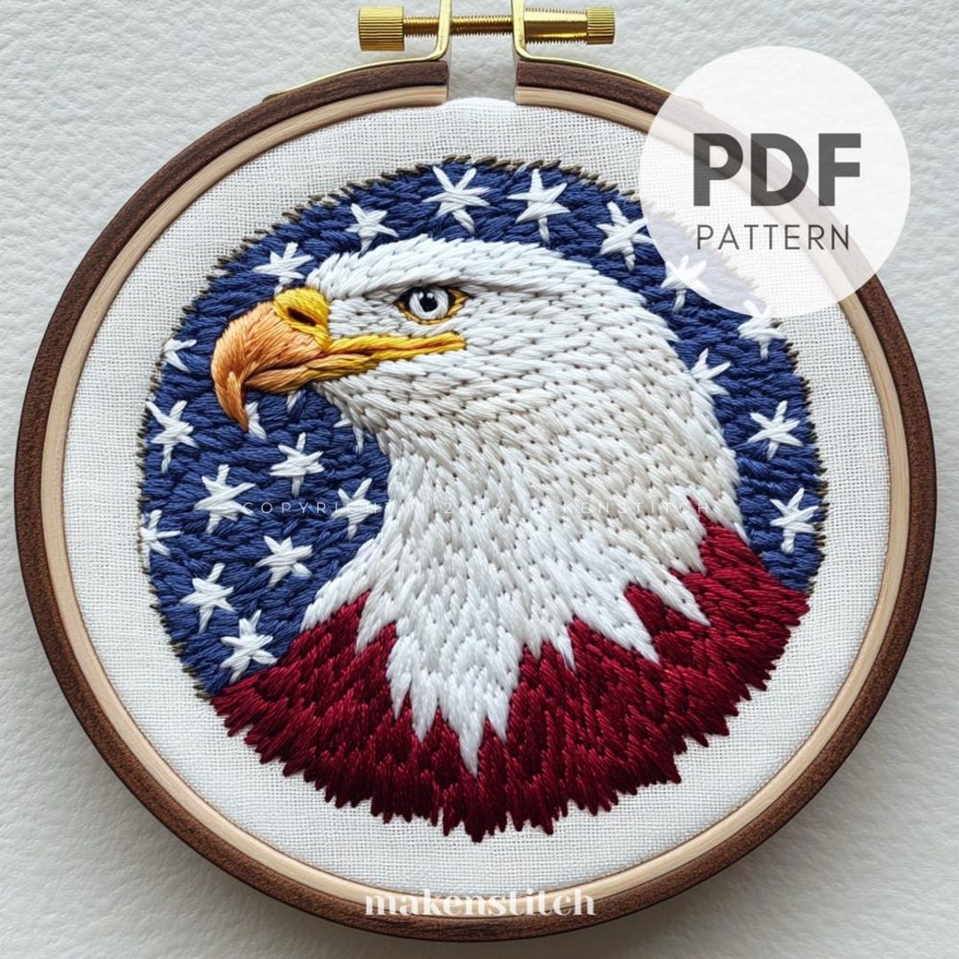 Bald Eagle Embroidery Pattern, Patriotic Embroidery Design, American ...