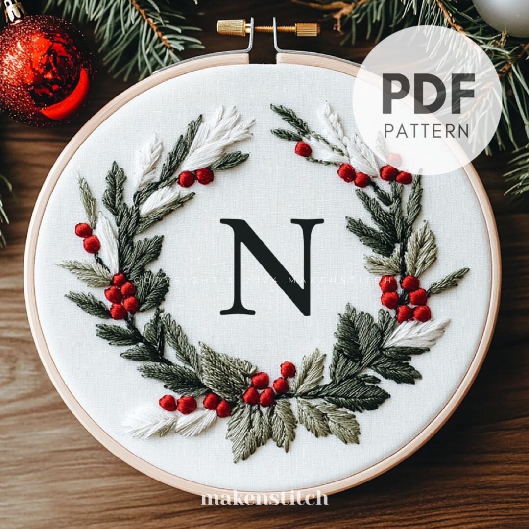 Letter N Christmas Embroidery Pattern, Christmas Ornament, Letter ...