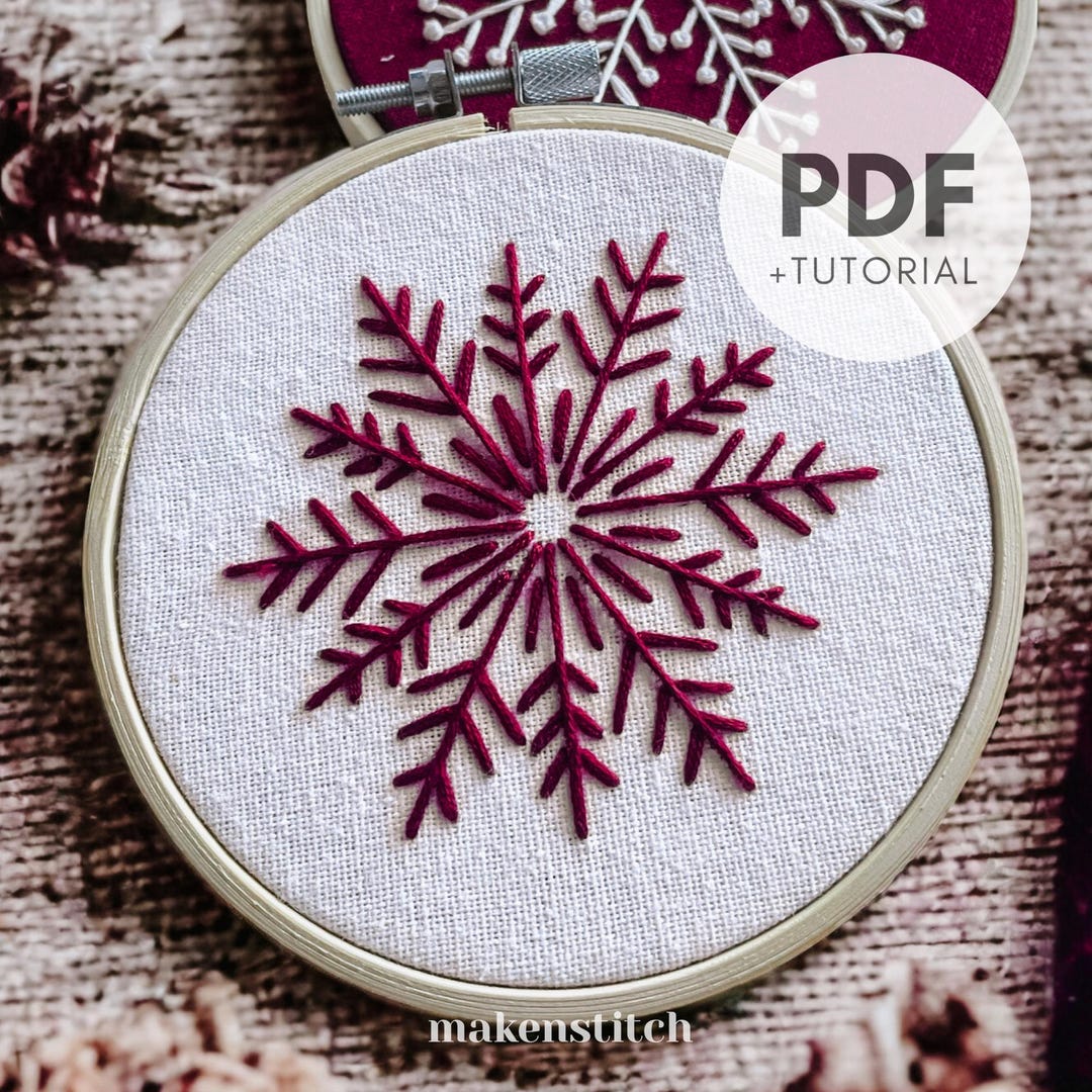 Simple Snowflake Hand Embroidery Pattern, Snowflake Embroidery Design, Winter Embroidery Pattern ...