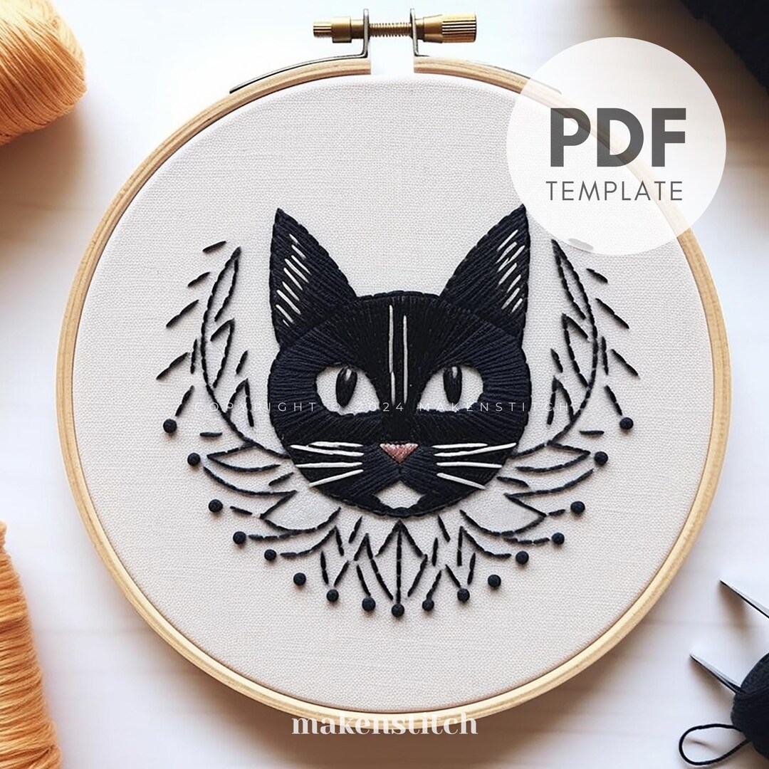 Mandala Cat Hand Embroidery Design, Mandala Kitty Embroidery Pattern ...
