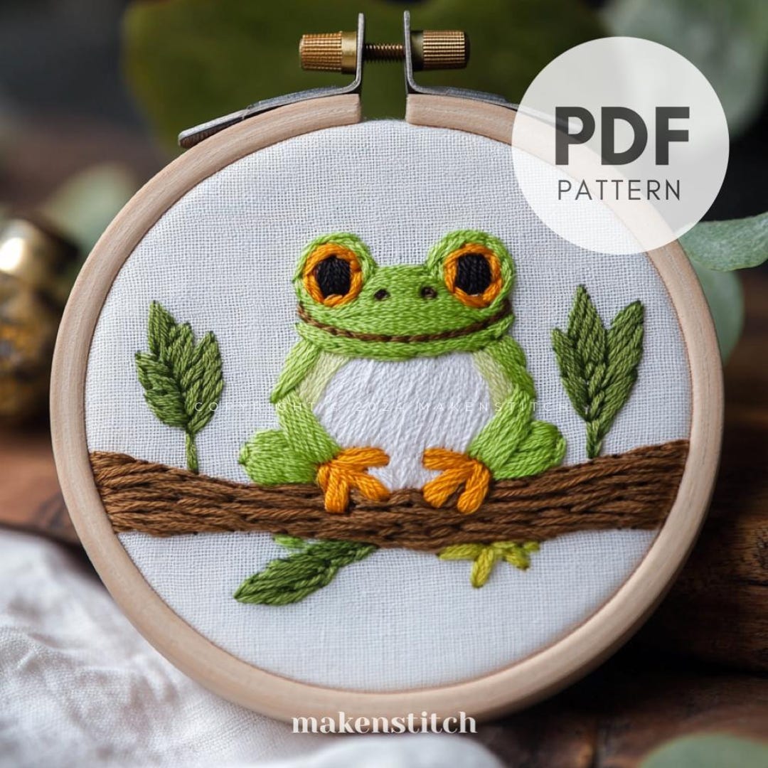 Frog Hand Embroidery Pattern, Woodland Hand Embroidery Design, Nature ...