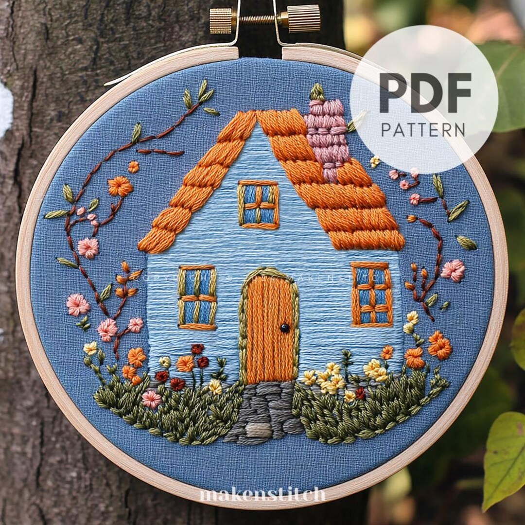 Floral Cottage Hand Embroidery Pattern: Spring Cottagecore (PDF Pattern ...