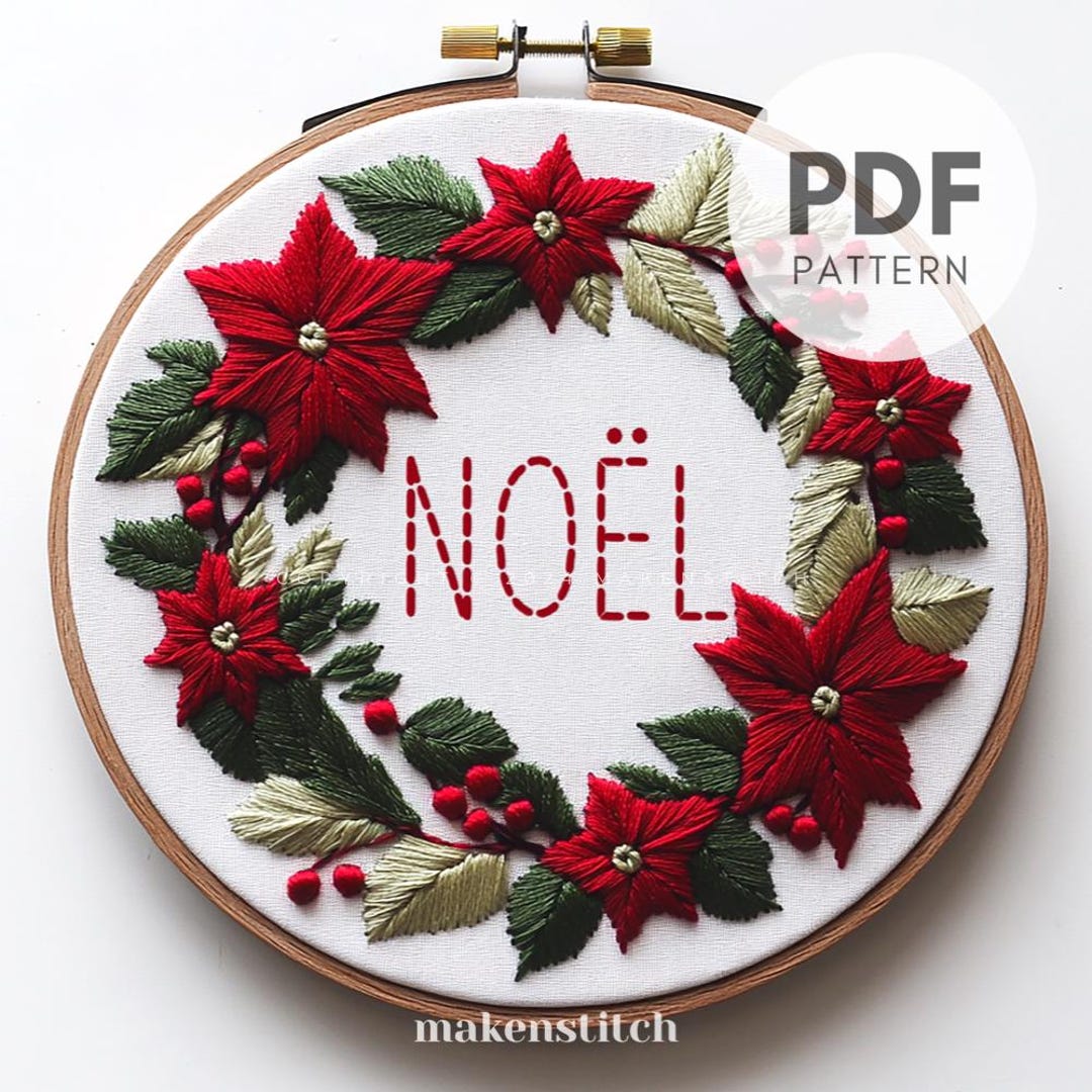 Christmas Wreath Hand Embroidery Pattern, Winter Wreath Embroidery ...