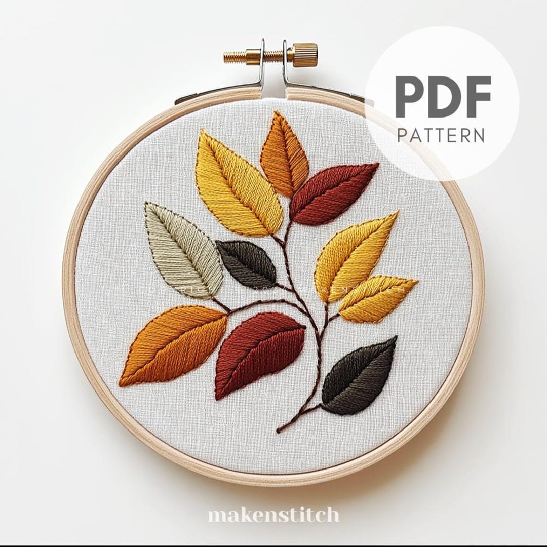 Fall Leaves Hand Embroidery Pattern, Autumn Embroidery Design, Foliage ...