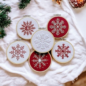 Snowflake Hand Embroidery Design, Set of 6 Ornaments, Snowflake Hand ...