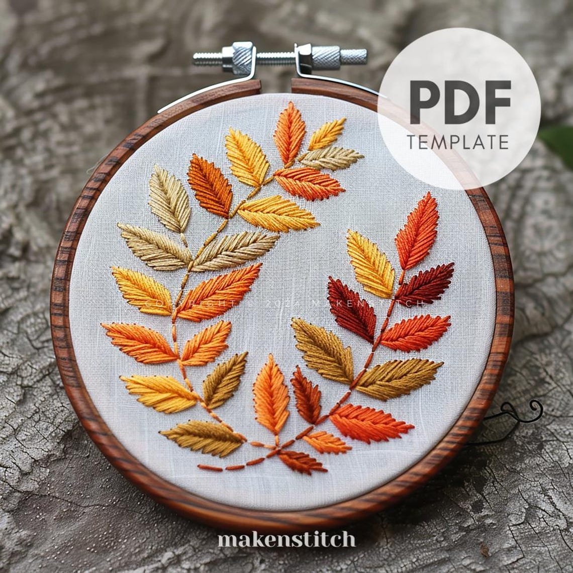 Fall Leaves Hand Embroidery Pattern, Leaves Hand Embroidery Design ...
