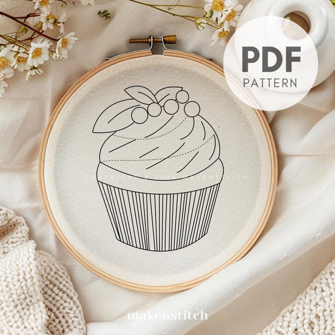 Christmas Cupcake Hand Embroidery Pattern: Holiday Sweet Treat (PDF ...