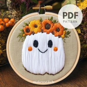 Floral Ghost Hand Embroidery Pattern, Ghost Embroidery Design ...