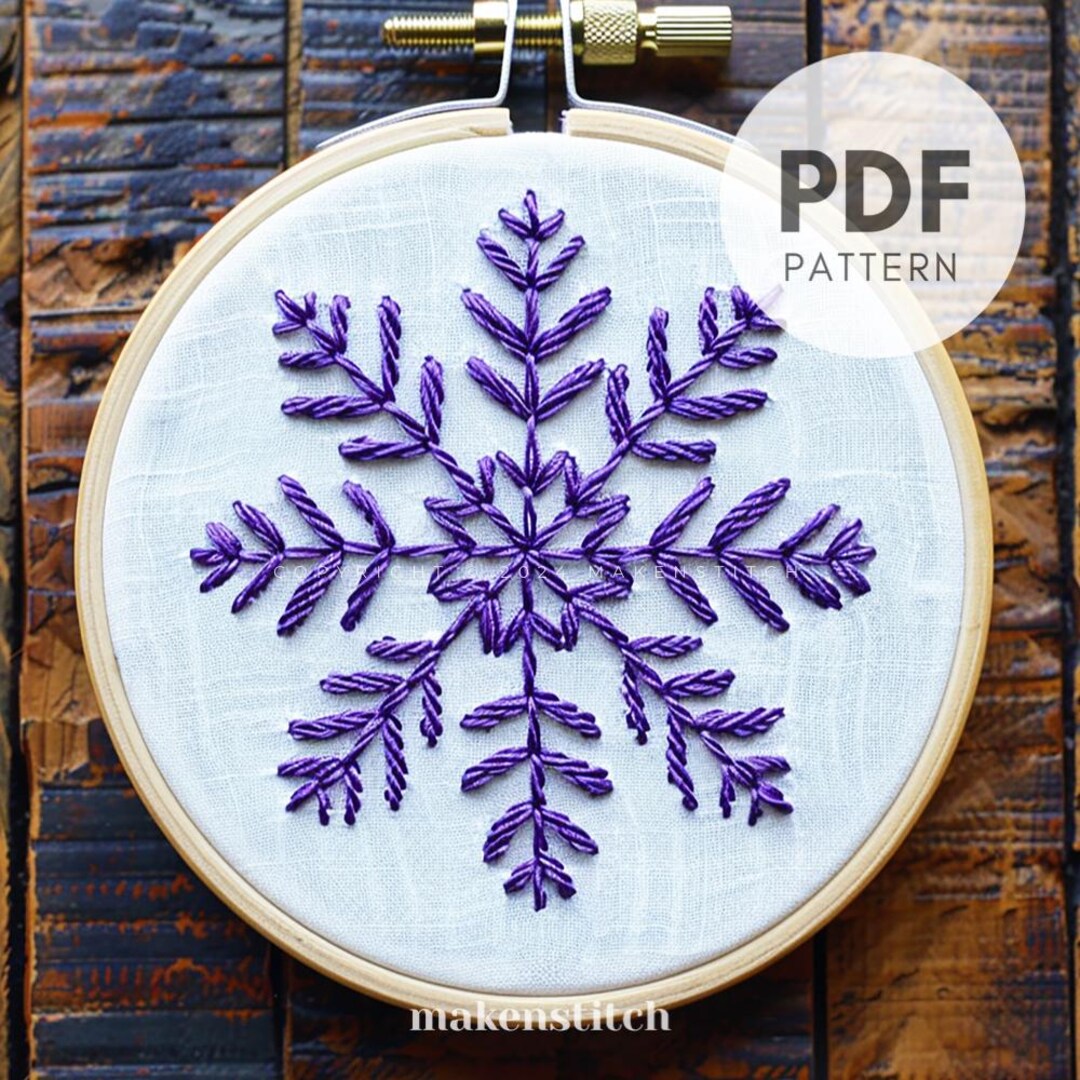 Purple Snowflake Hand Embroidery Pattern: Nordic Christmas Design (PDF ...