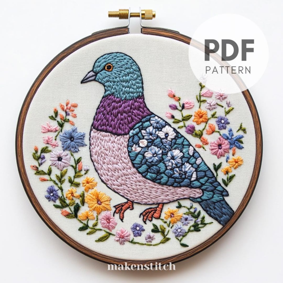 Floral Pigeon Hand Embroidery Pattern: Bird Design (PDF Pattern) - Etsy