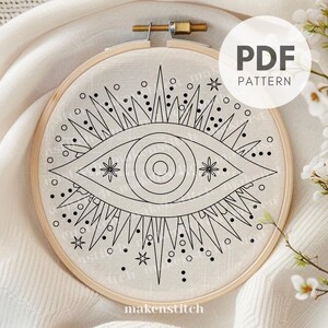 Evil Eye Embroidery Pattern, Modern Celestial Design, Hand Embroidery ...