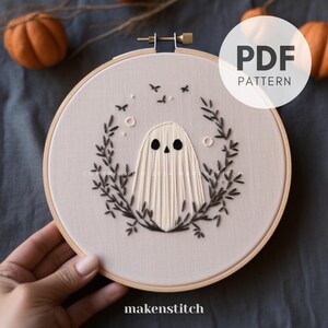 Minimalist Ghost Hand Embroidery Pattern, Halloween Hand Embroidery ...