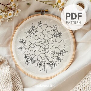 Marigold Bouquet Hand Embroidery Pattern, Marigold Embroidery Design ...