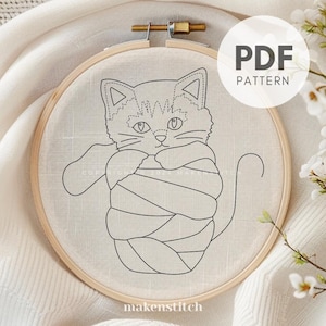 Cute Kitten Hand Embroidery Pattern PDF, Kitten Pattern, Playful Kitten ...