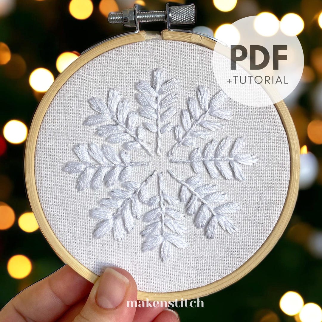 White Snowflake Hand Embroidery Pattern, Snowflake Hand Embroidery ...