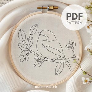 Blue Bird Hand Embroidery Pattern, Spring Bird Embroidery Design, Blue ...
