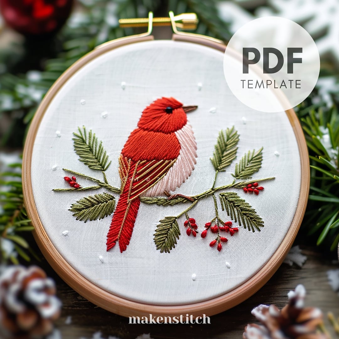 Cardinal Christmas Hand Embroidery Pattern (PDF) - Etsy