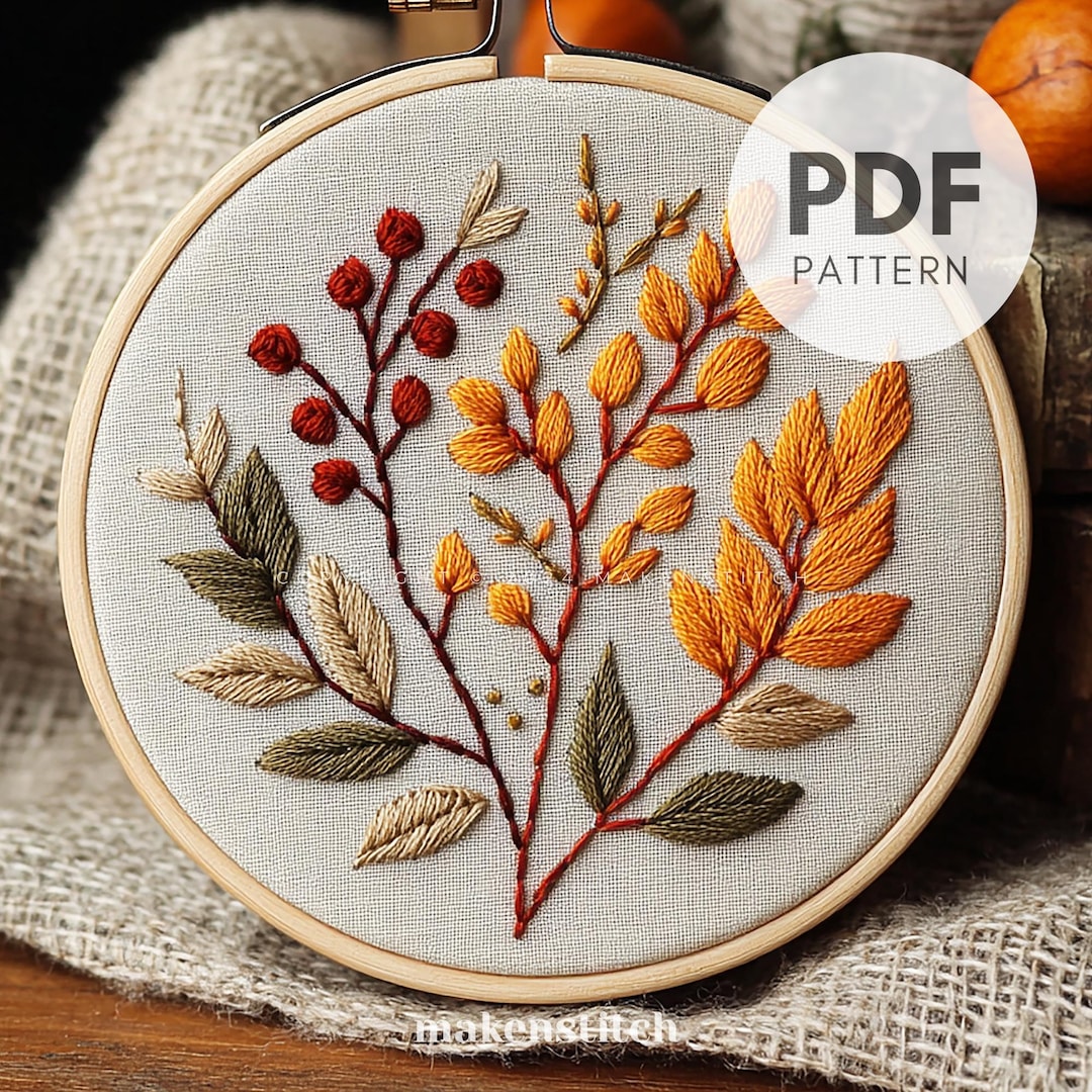 Fall Foliage Hand Embroidery Pattern: Autumn Leaves Design (PDF Pattern ...