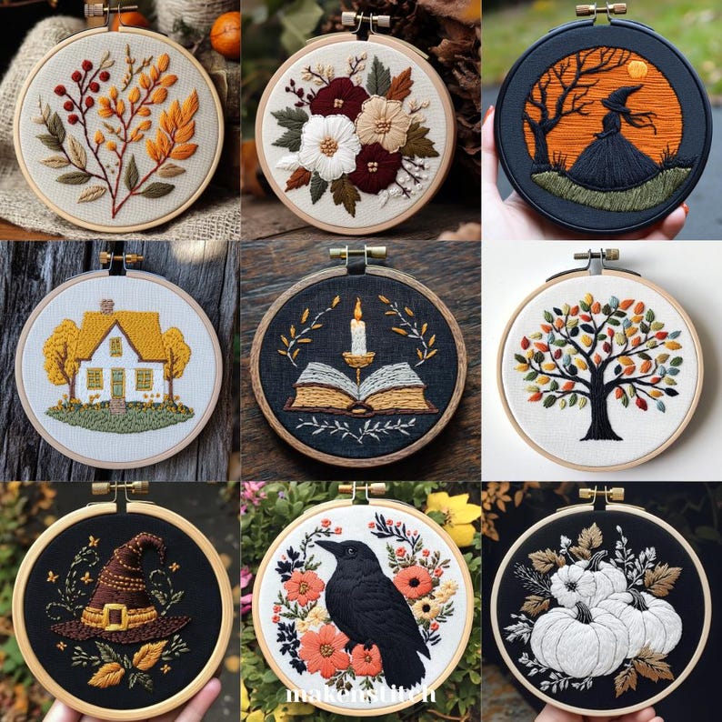Fall Embroidery Designs: Autumn & Halloween Pattern Bundle (PDF) - Etsy