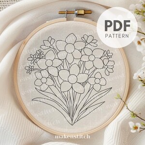 Daffodil Bouquet Hand Embroidery Pattern: Spring Floral Design (PDF ...