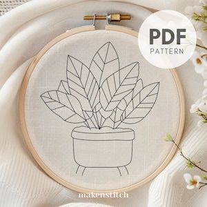 Minimalist Plant Hand Embroidery Pattern, Potted Leaves Embroidery ...