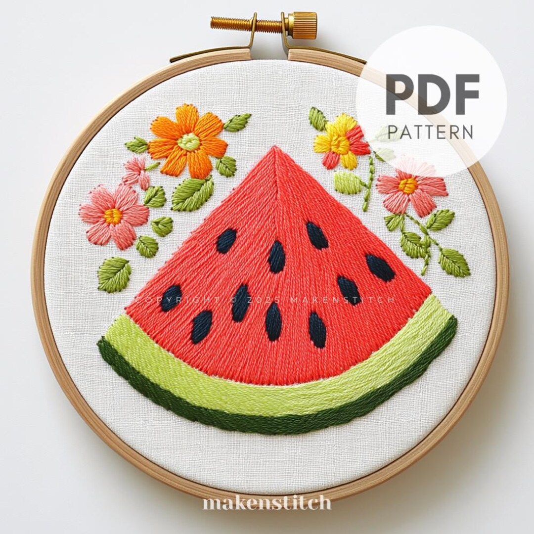 Watermelon Hand Embroidery Pattern, PDF Download, Cute Fruit Design ...