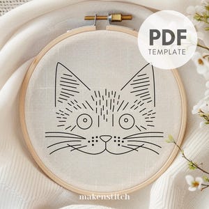 Simple Cat Embroidery Pattern: Beginner Line Art (PDF Pattern) - Etsy