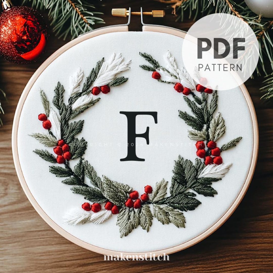 Letter F Christmas Embroidery Pattern, Christmas Ornament, Letter ...