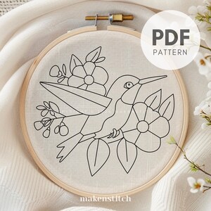 Floral Hummingbird Hand Embroidery Pattern, Hummingbird Pattern, Floral ...