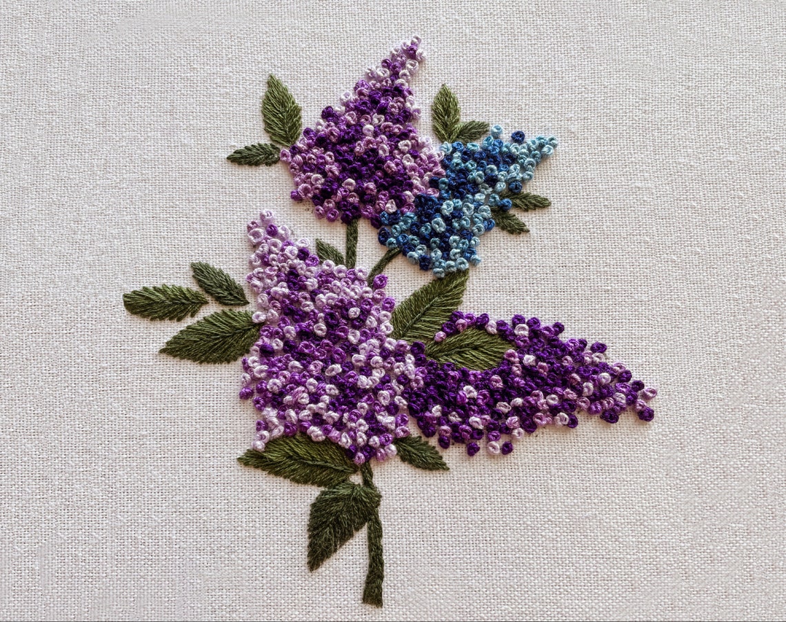 Lilac Embroidery Pattern Video Tutorial Floral Embroidery Etsy