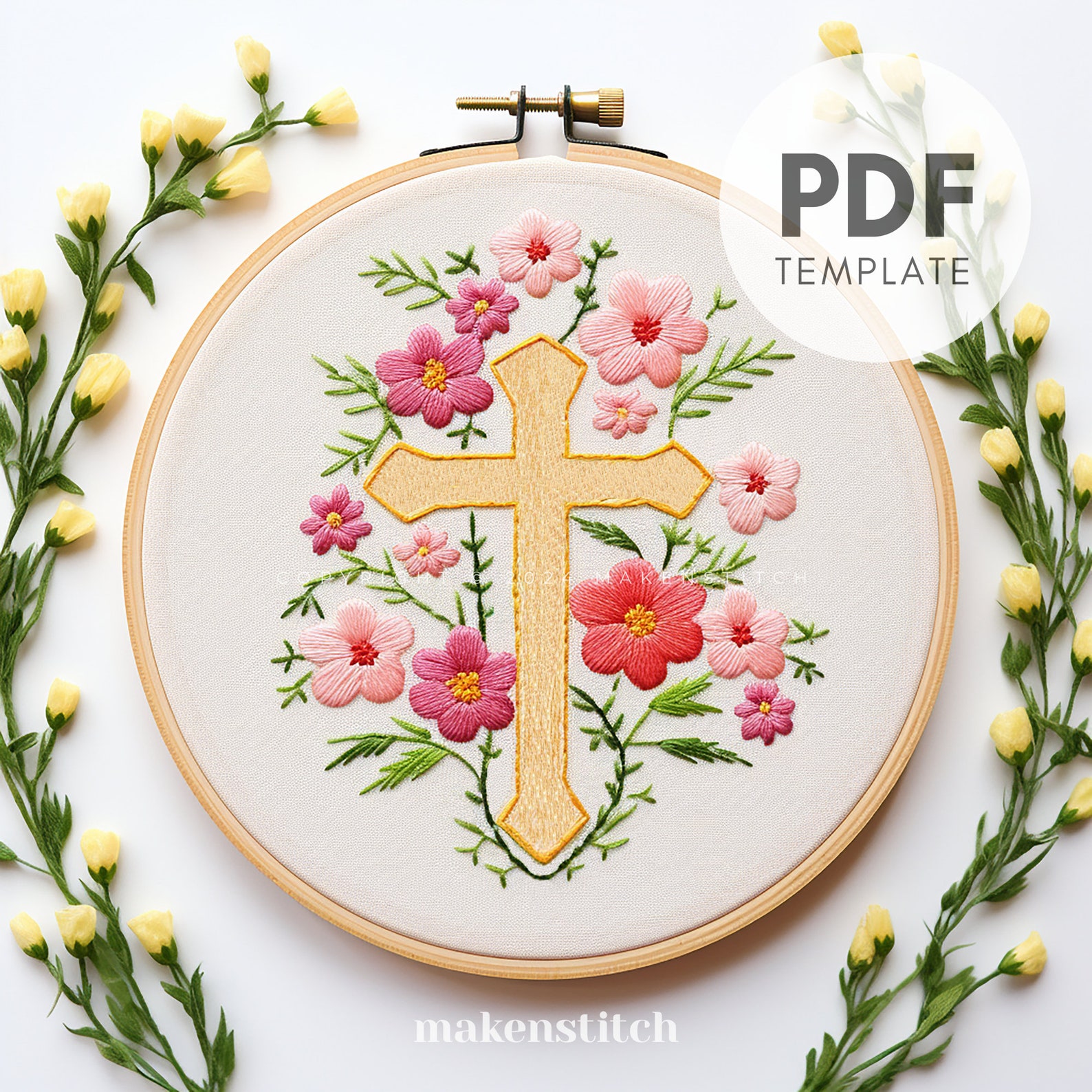 Floral Cross Embroidery Pattern: Catholic Flower Wreath (PDF Pattern ...