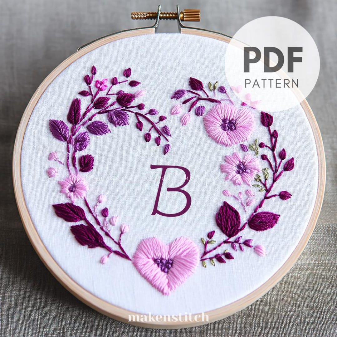 Letter B Valentine Embroidery Design, Personalized Letter Embroidery ...