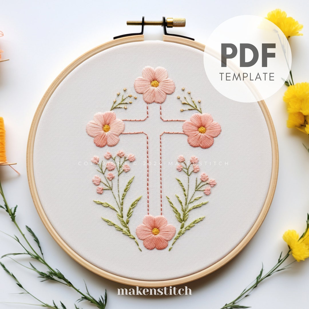 Floral Cross Hand Embroidery Pattern, Cross Embroidery Pattern ...