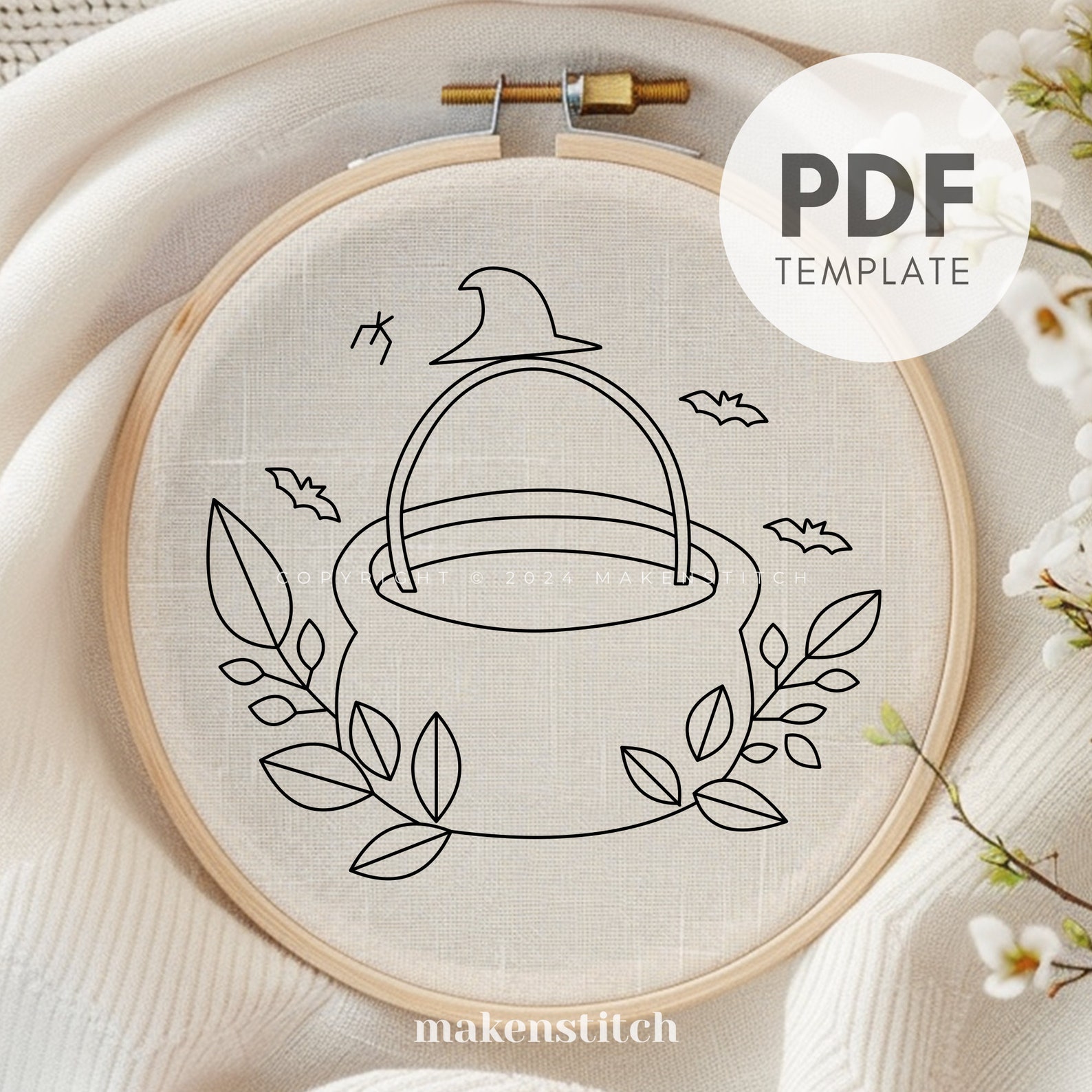 Witchy Cauldron Hand Embroidery Pattern: Halloween Decor (PDF Pattern ...