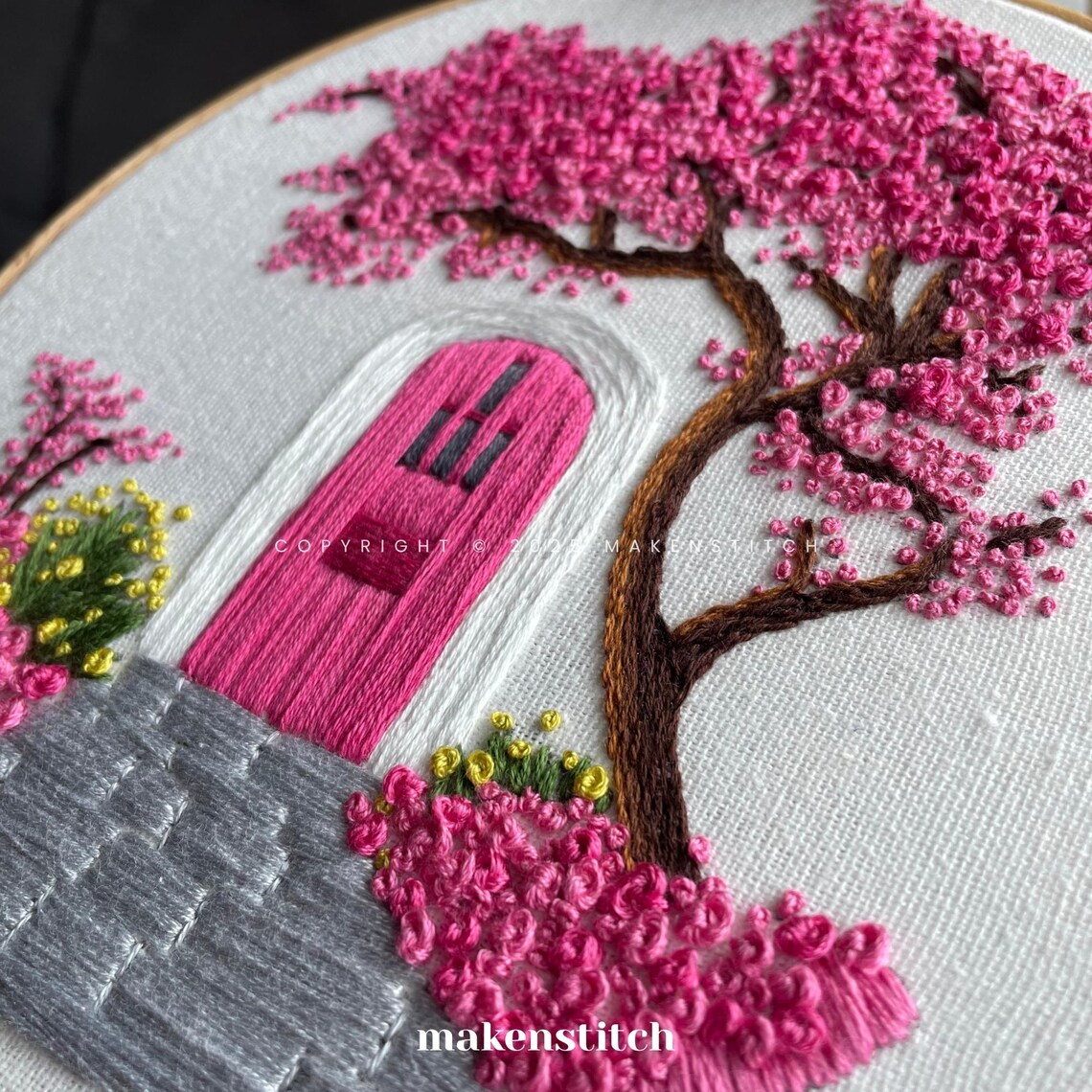 Cherry Blossom Tree Hand Embroidery Pattern, Sakura Tree Embroidery ...