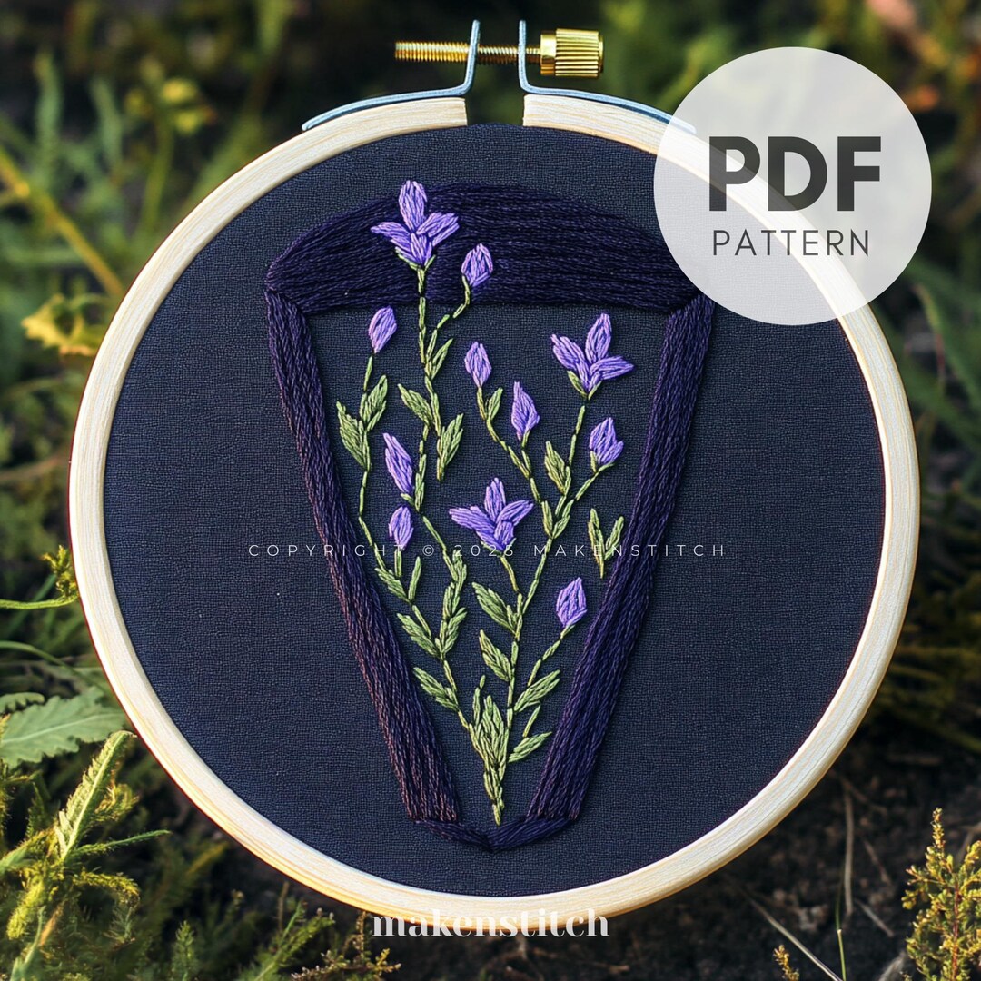 Gothic Coffin Floral Embroidery Pattern: Dark Purple Flowers (PDF ...