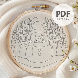 Winter Snowman Embroidery Pattern, Christmas Hand Embroidery Design ...
