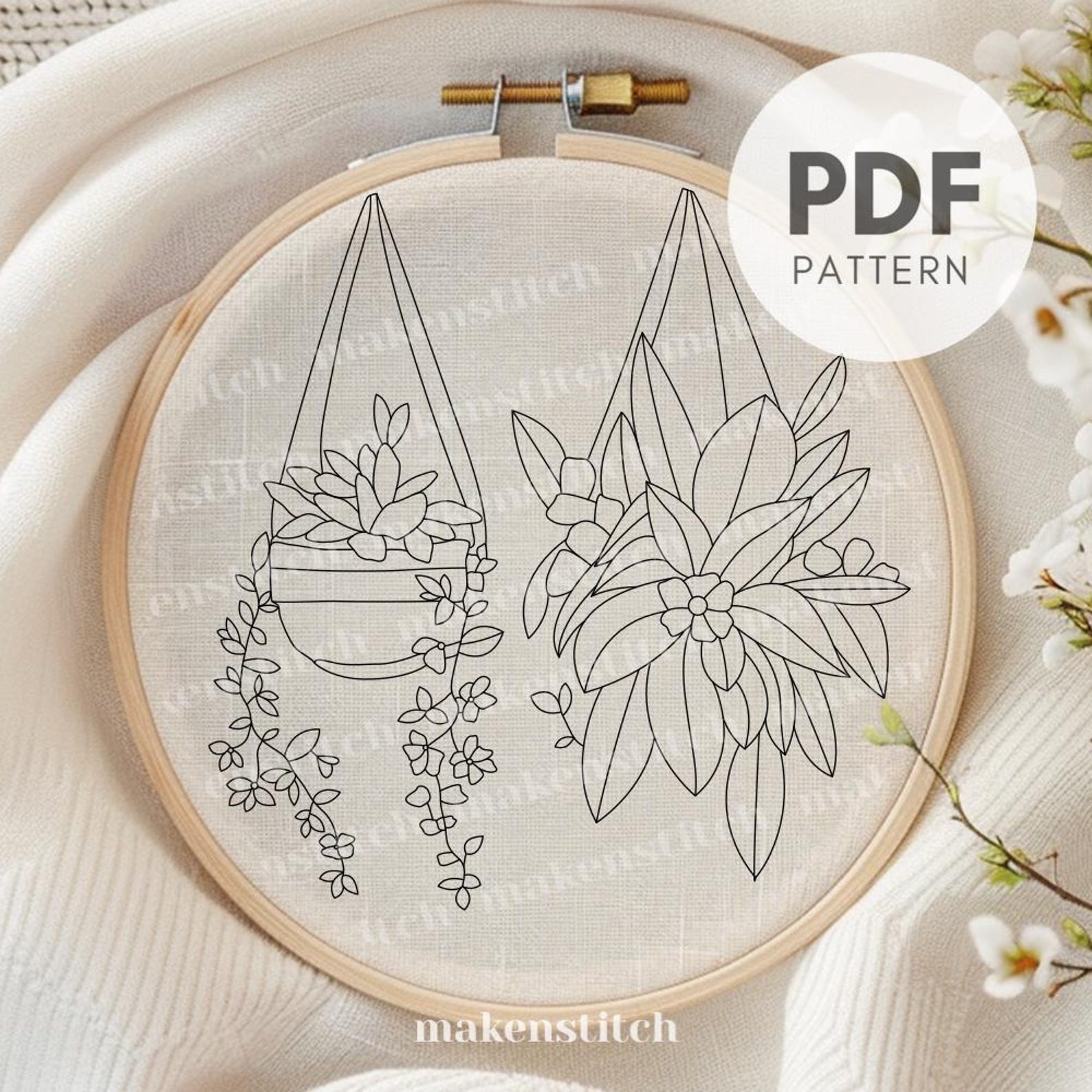 Hanging Plants Embroidery Pattern: Botanical DIY Design (PDF Pattern ...