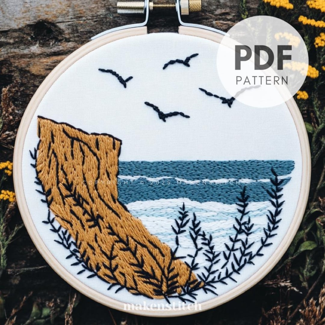 Seascape Hand Embroidery Pattern: Beginner DIY Beach Design (PDF ...