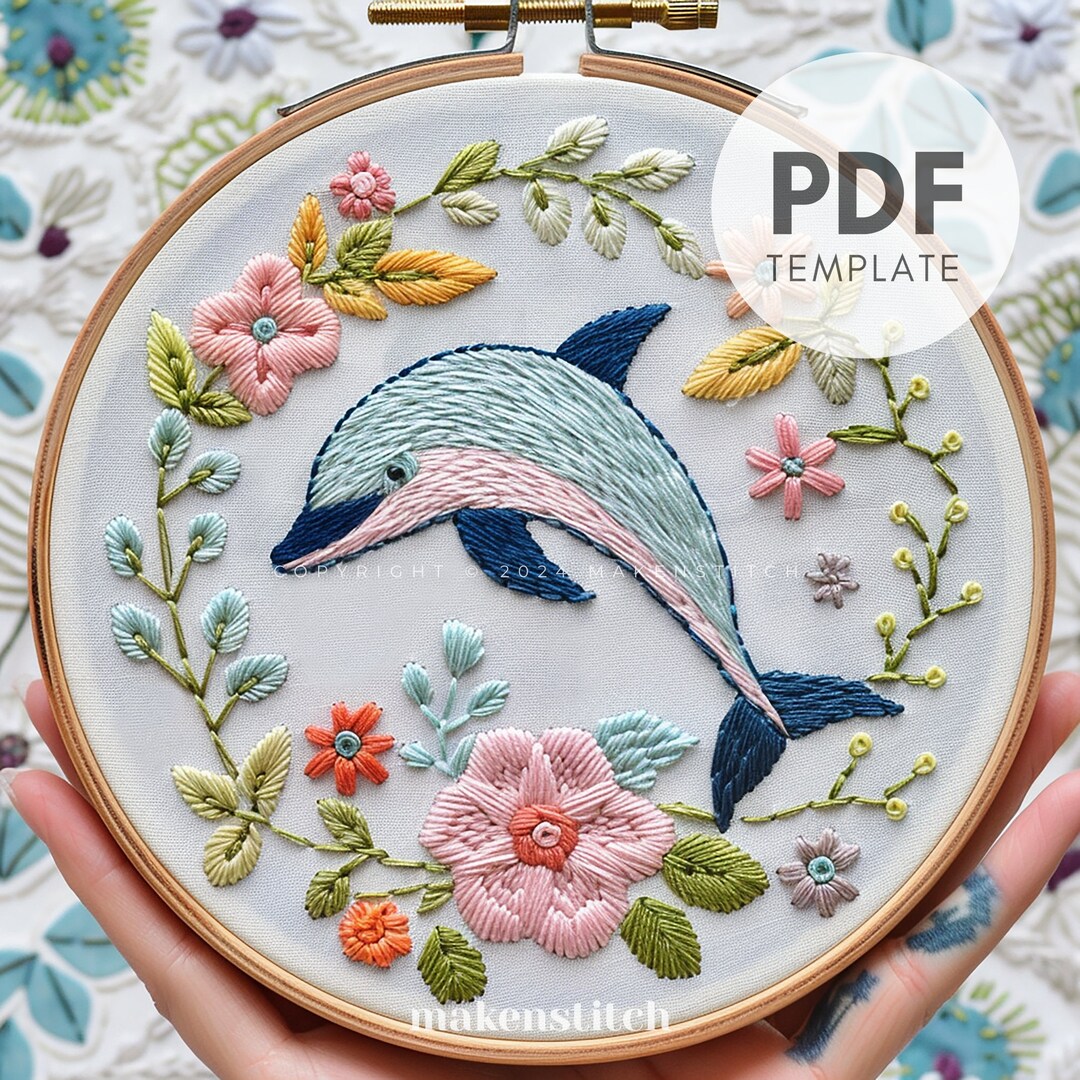 Dolphin Hand Embroidery Pattern, Animal Embroidery Pattern, Dolphin ...