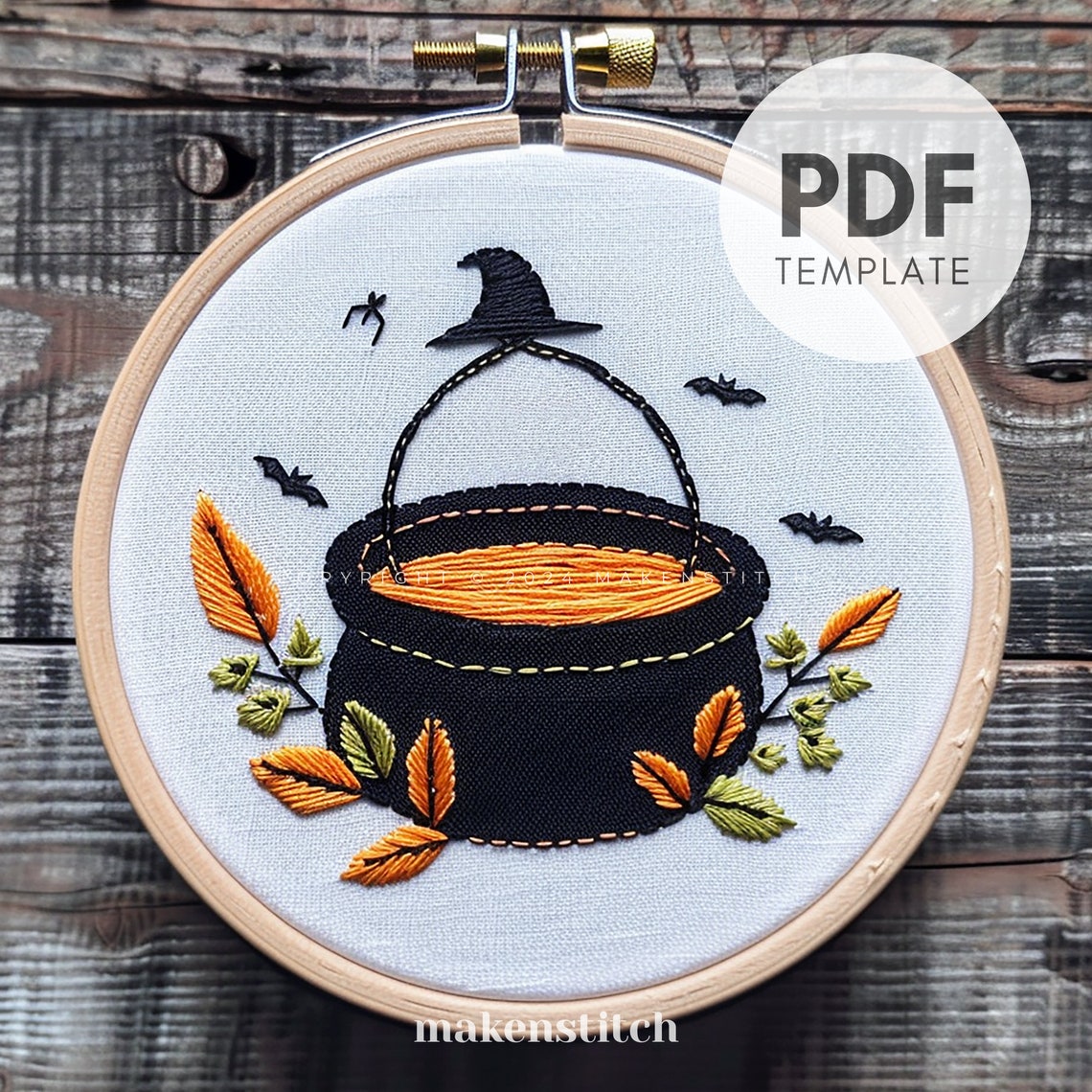 Witchy Cauldron Hand Embroidery Pattern: Halloween Decor (PDF Pattern ...