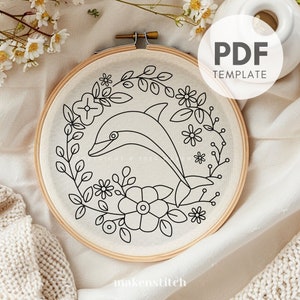 Floral Dolphin Hand Embroidery Pattern (PDF) - Etsy