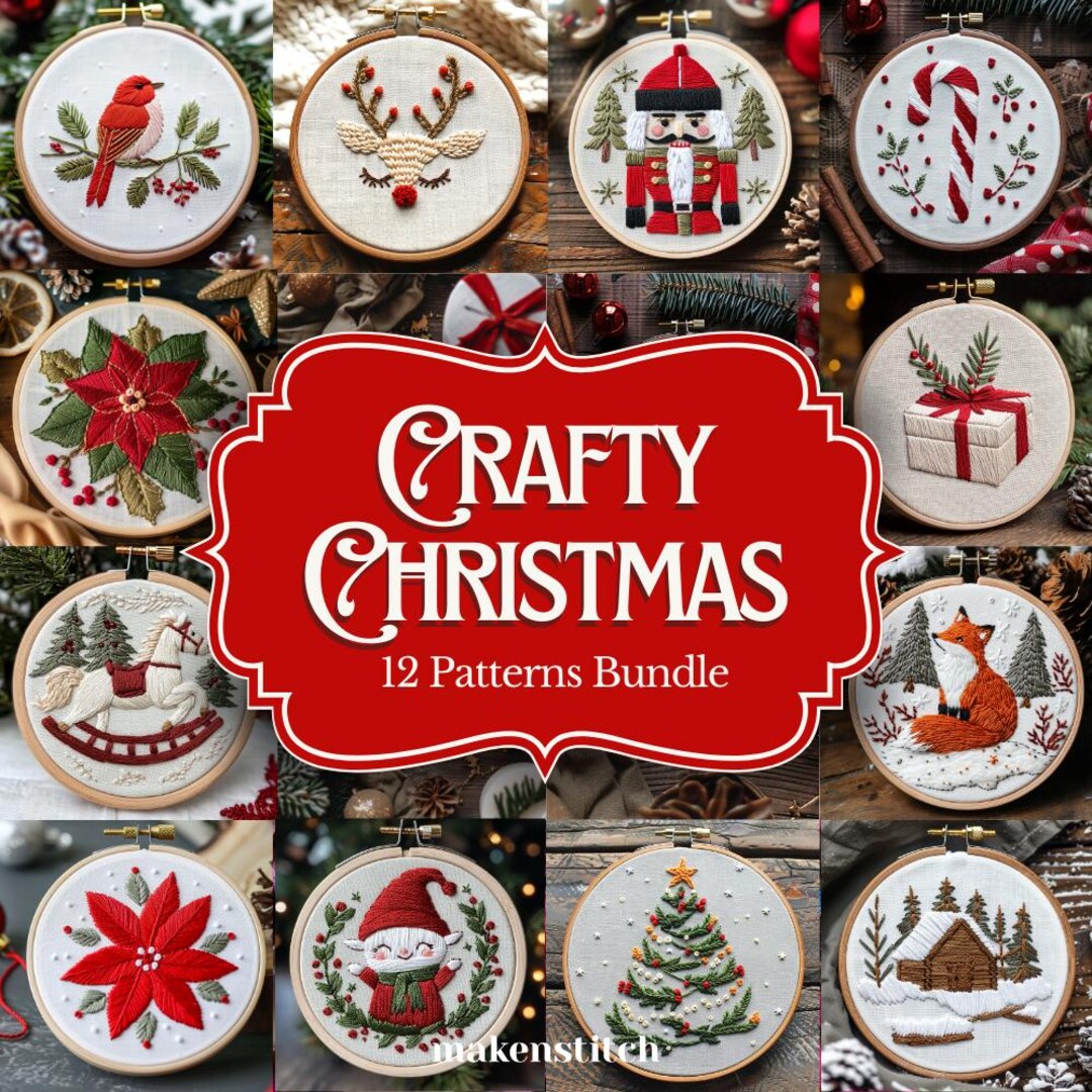 Christmas Embroidery Designs, Set of 12 Christmas Hand Embroidery ...